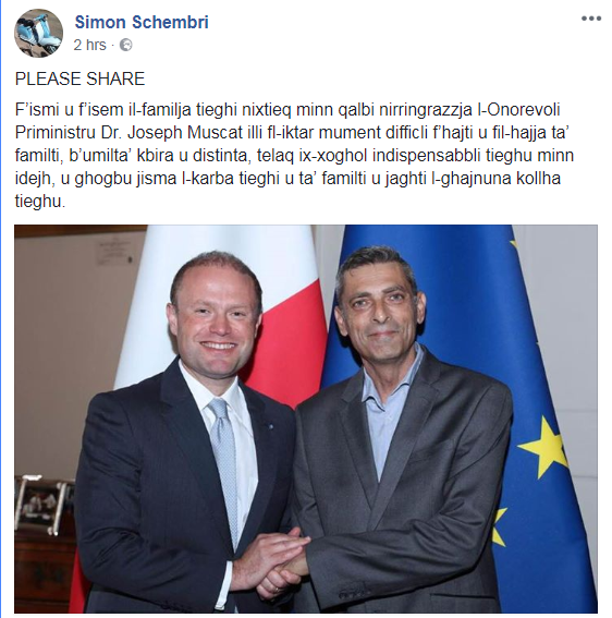 Simon Schembri now with prosthetic hand thanked Prime Minister - TVMnews.mt