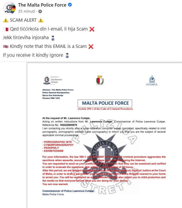 Police warning about false email being issued in its name - TVMnews.mt