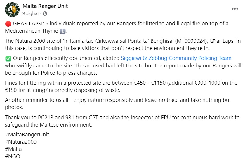 Police investigating six persons for illegal dumping at Għar Lapsi ...