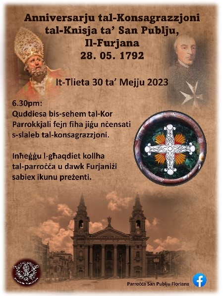 Il-Furjana tiċċelebra l-231 sena mill-konsagrazzjoni tal-Knisja ta' San ...