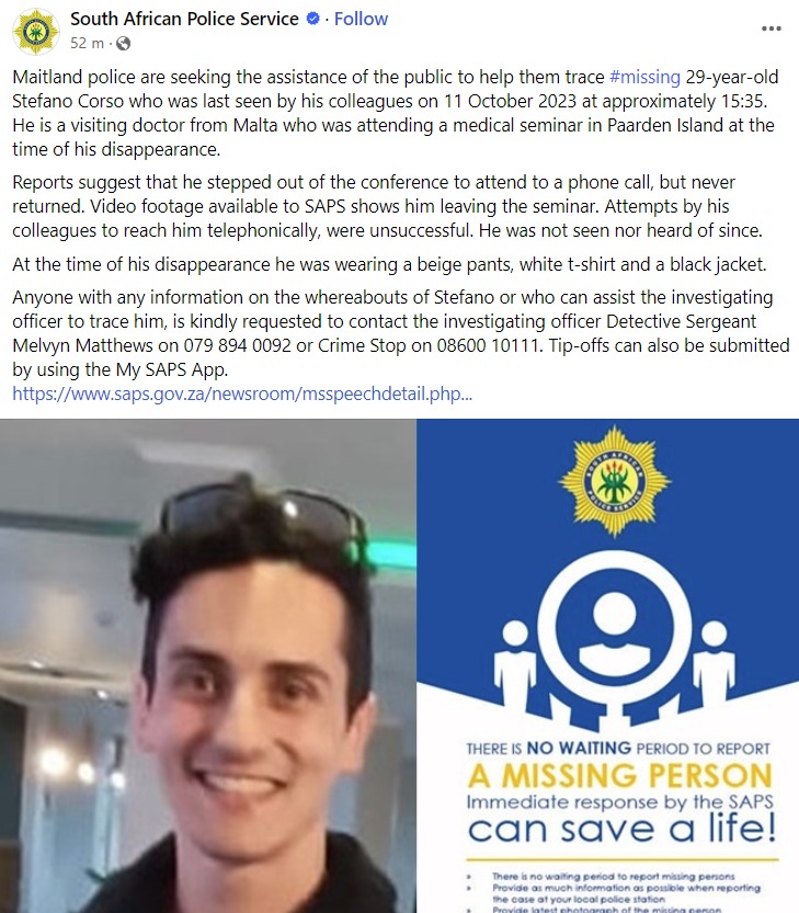 Updated: Maltese doctor reported missing in Cape Town found - TVMnews.mt