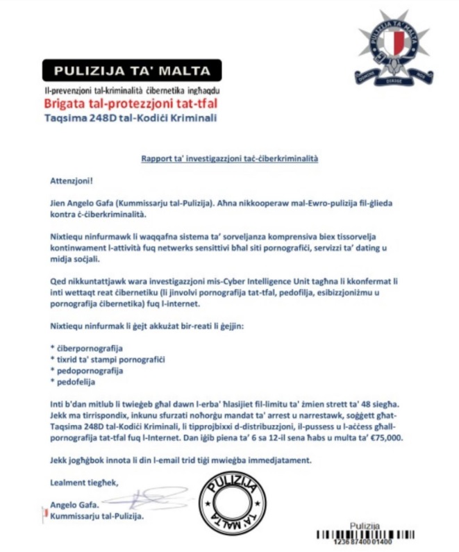 Il-Pulizija twissi dwar emails qarrieqa taparsi qed jinvestigawk fuq ...