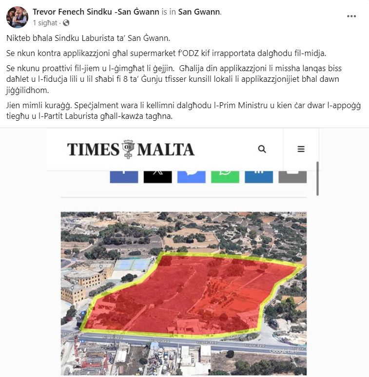 Is-Sindku ta' San Ġwann jopponi applikazzjoni għal supermarket f'art ...