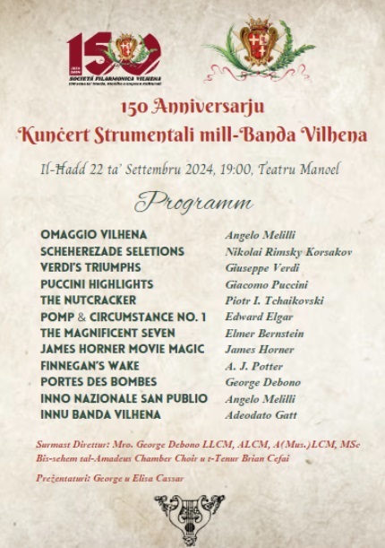Vilhena Band to give historic concerts at Manoel Theatre - TVMnews.mt