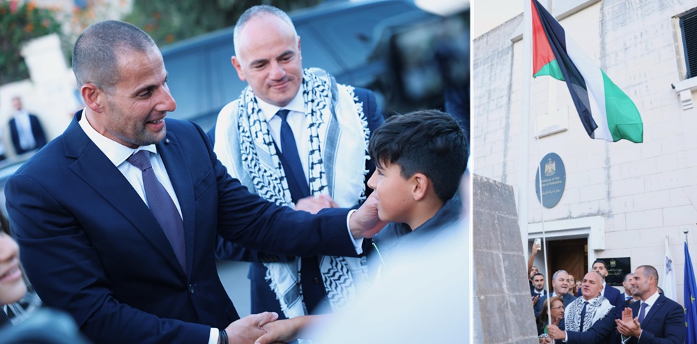 Symbolic Palestinian flag raised in front of Palestine's embassy in ...